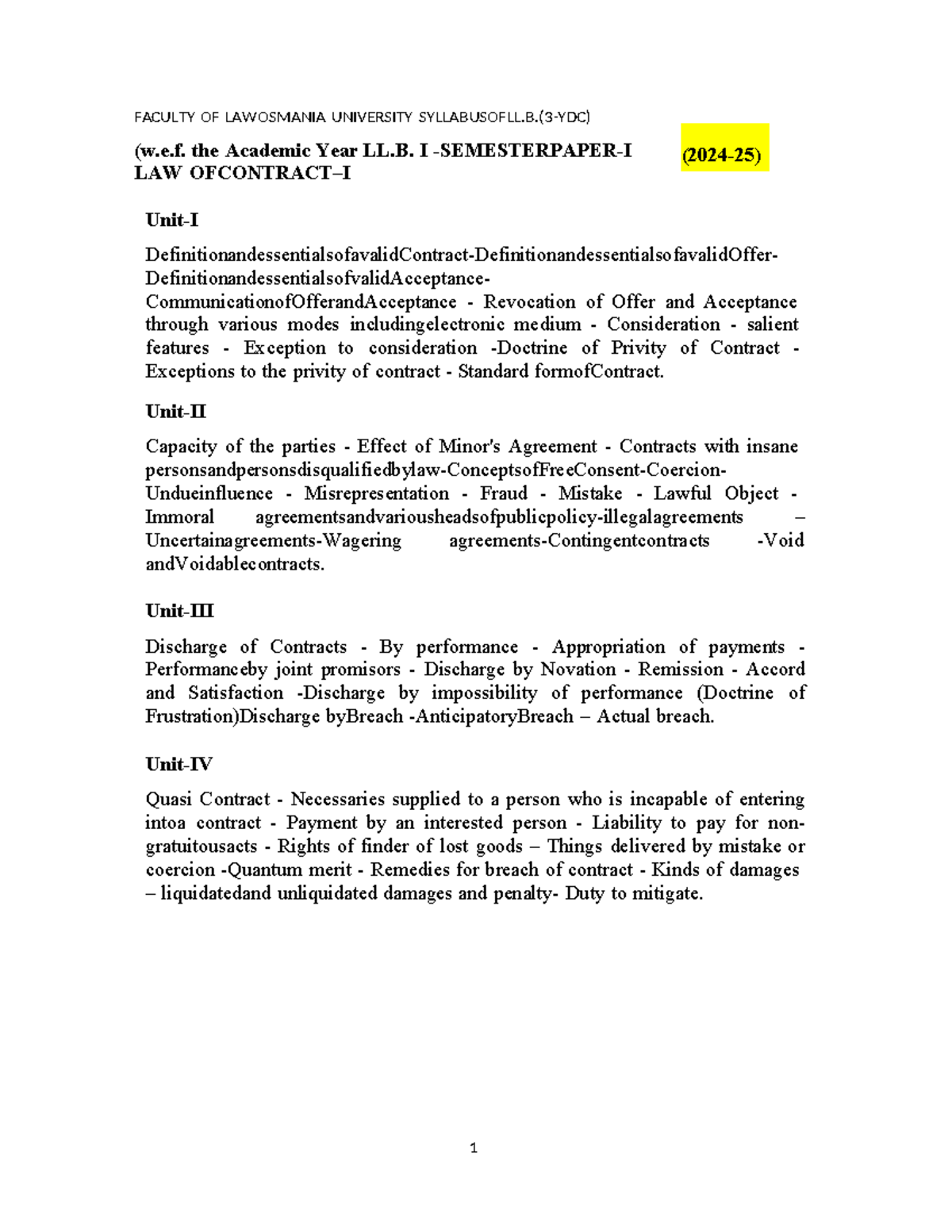 LLB 3YDC Syllabus Overview for Academic Year 2024-2025 - Studocu