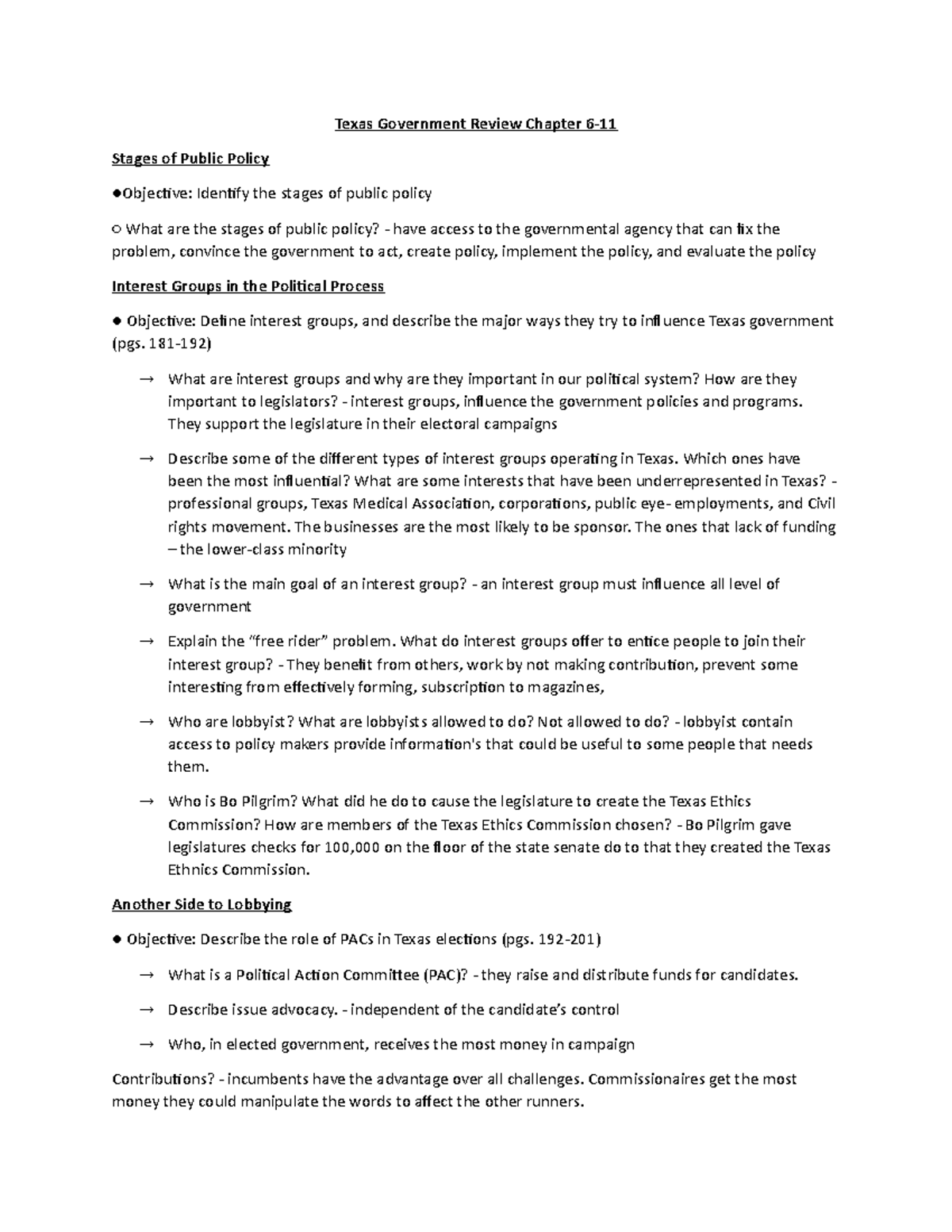 Texas Government Review Chapter 6 - 181-192) What are interest groups ...