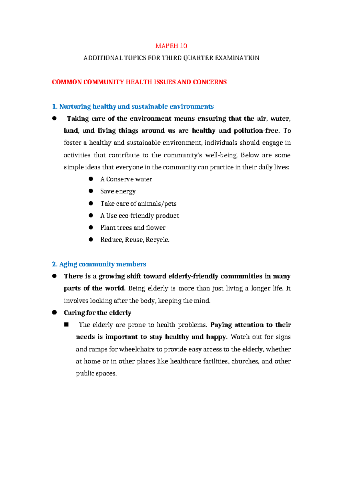 MAPEH 10 Third Quarter Exam: Community Health Issues & Concerns - Studocu