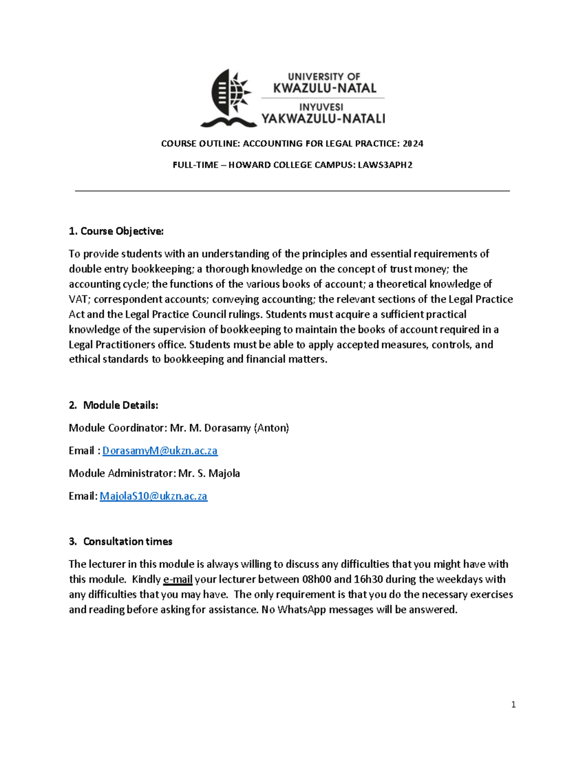 2024 Course Outline - Accounting FOR Legal Practice - HC V3 - COURSE ...