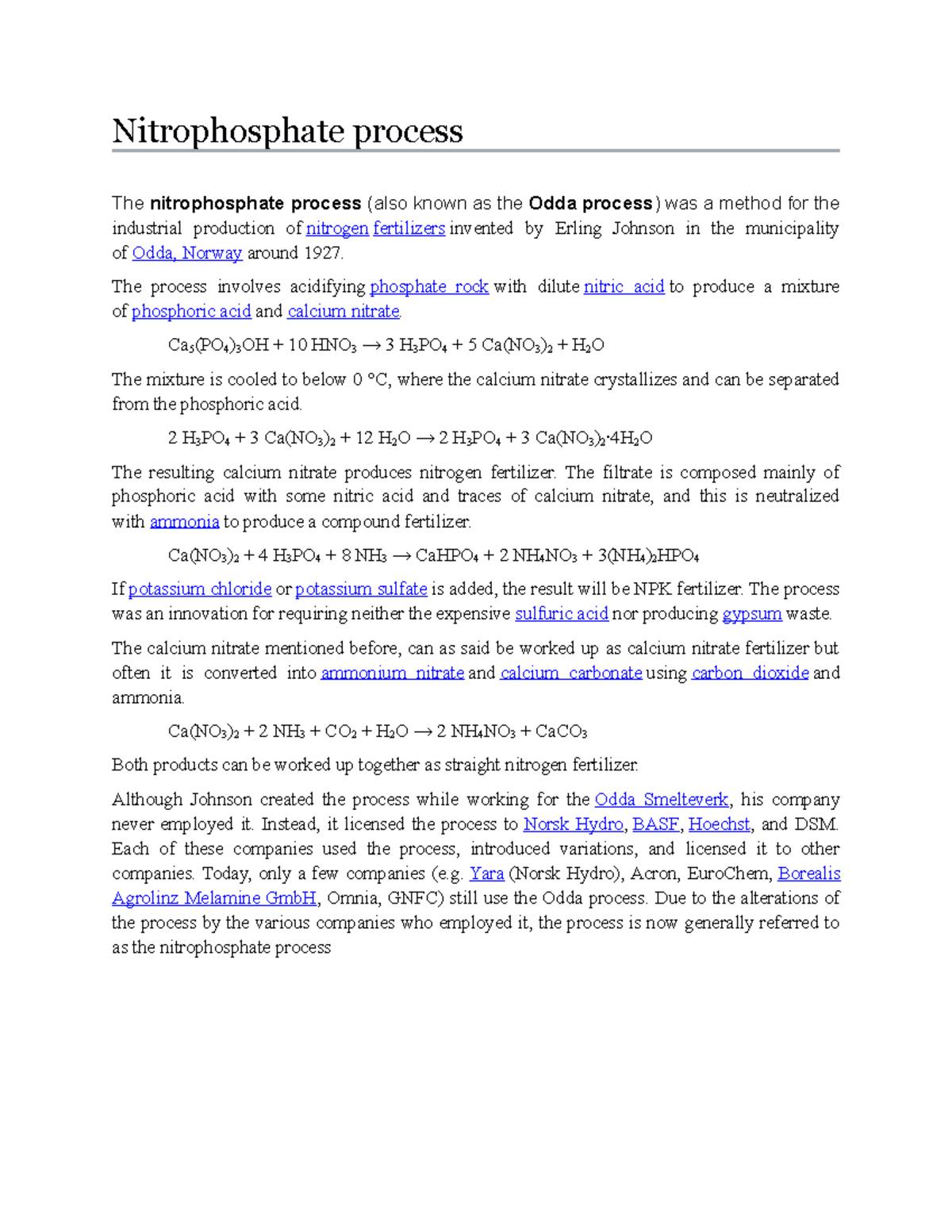 The Odda Process in Nitrophosphate Production: Overview and ...