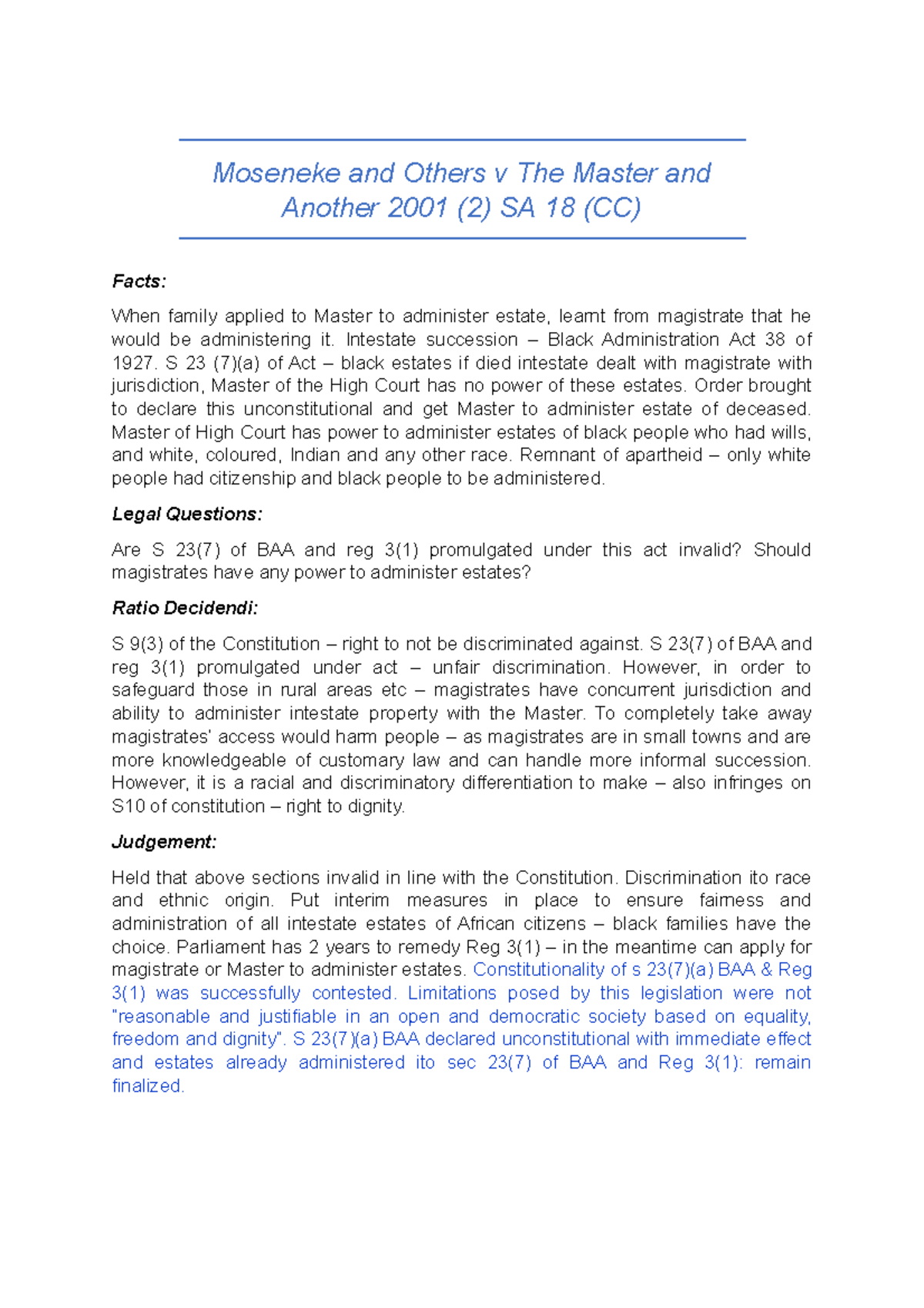 Moseneke v The Master 2001 Case Summary and Constitutional Analysis ...