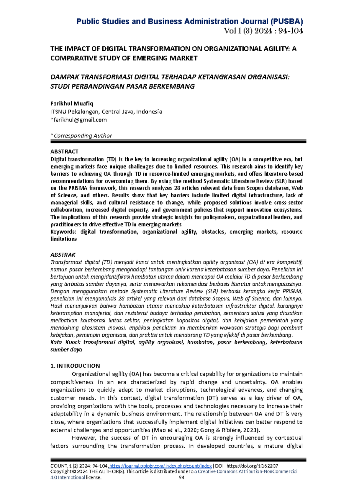 PUSBA Vol 1 (3) 2024: Digital Transformation & Organizational Agility ...