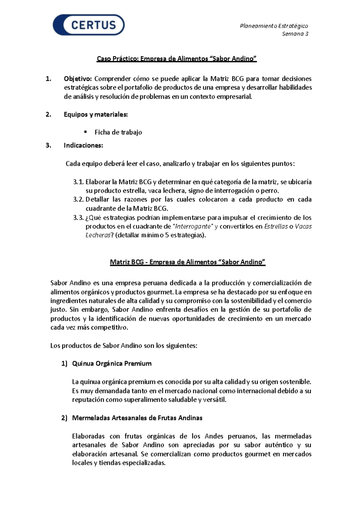 Caso Práctico: Matriz BCG - Semana 3 de Planeamiento Estratégico - Studocu