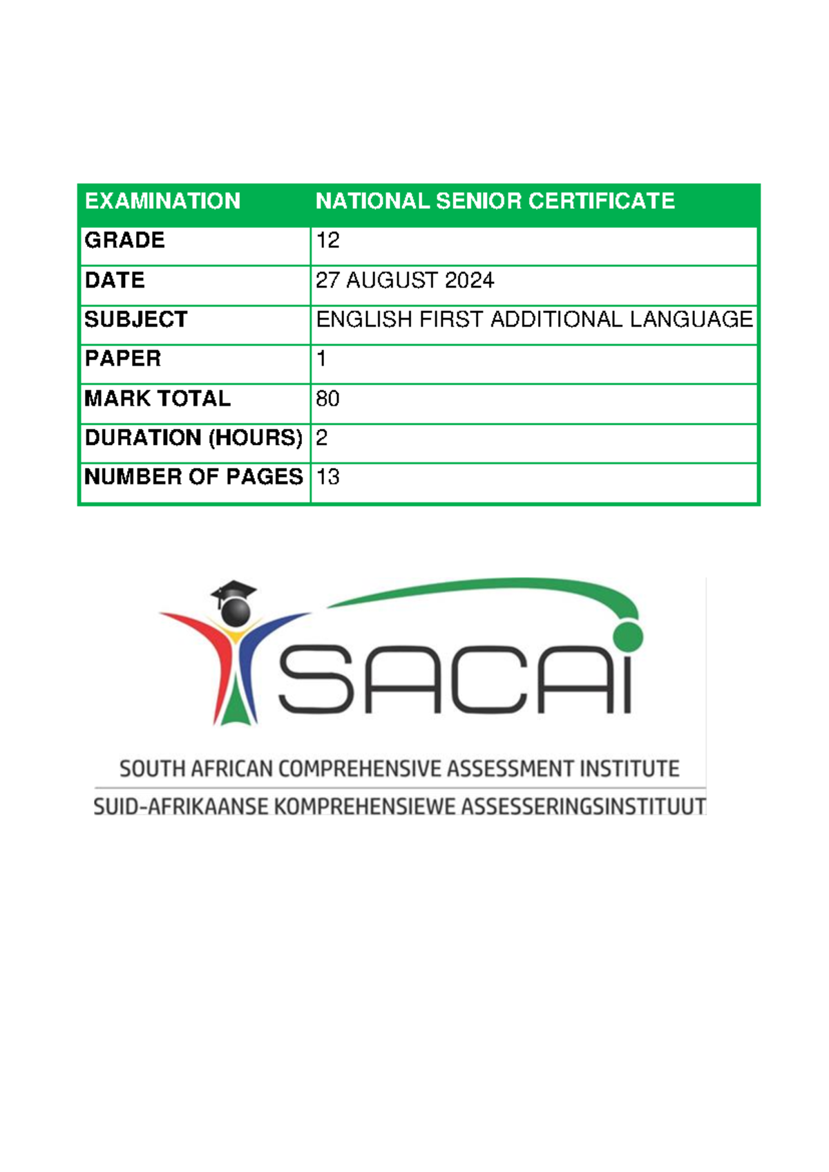 NSC GRADE 12 ENGLISH FIRST ADDITIONAL LANGUAGE P1 EXAM PAPER 2024 - Studocu