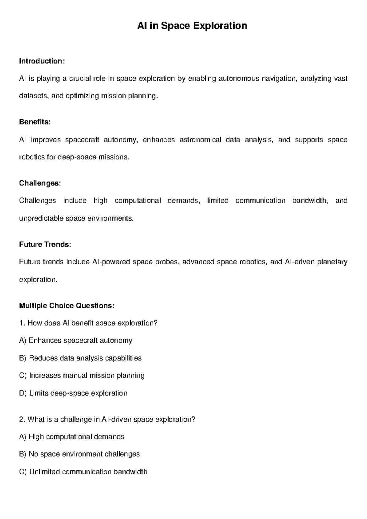 AI in Space Exploration: Benefits, Challenges & Future Trends - Studocu