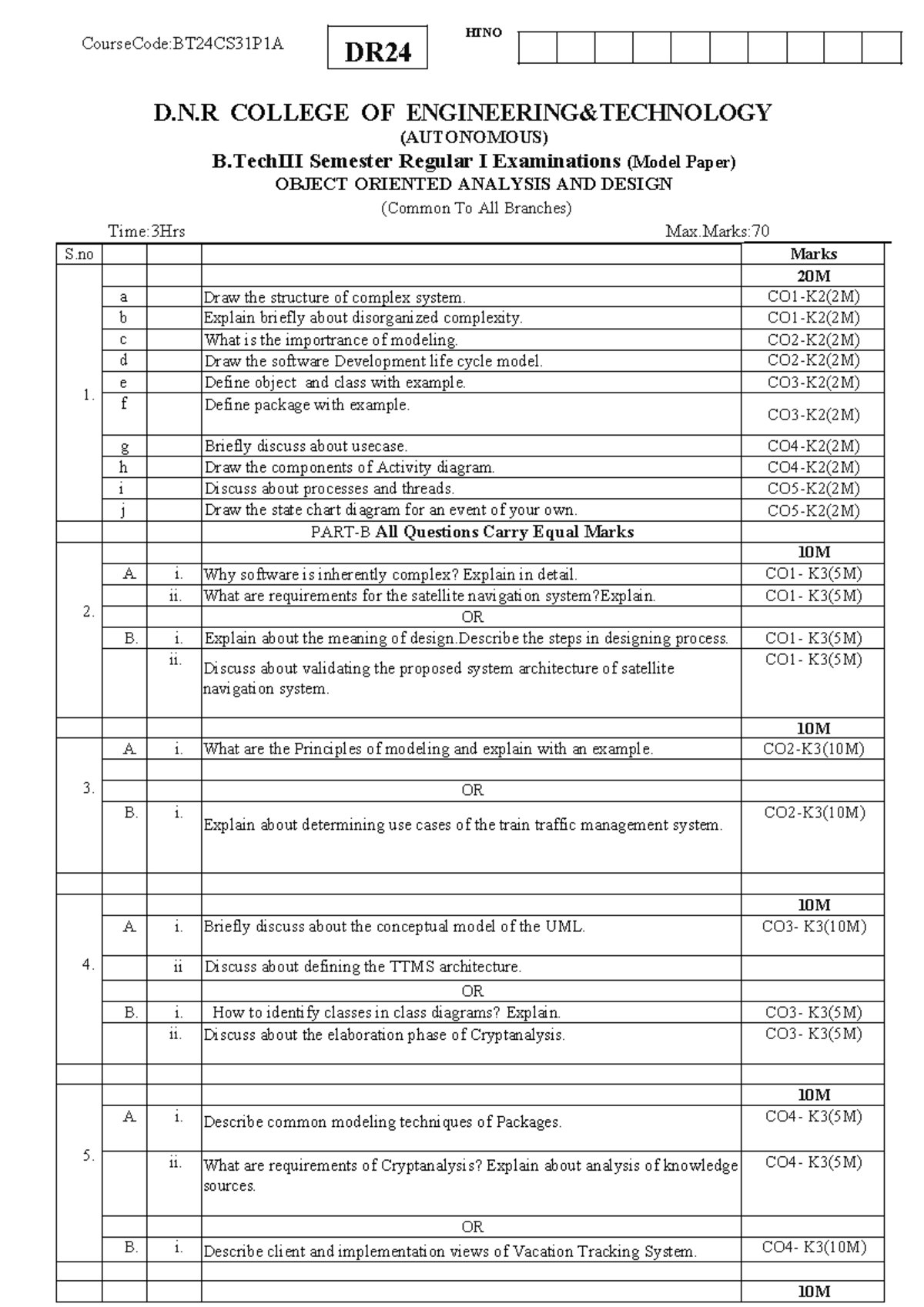 BT24CS31P1A OOAD Model Question Paper - Semester I Exam - Studocu