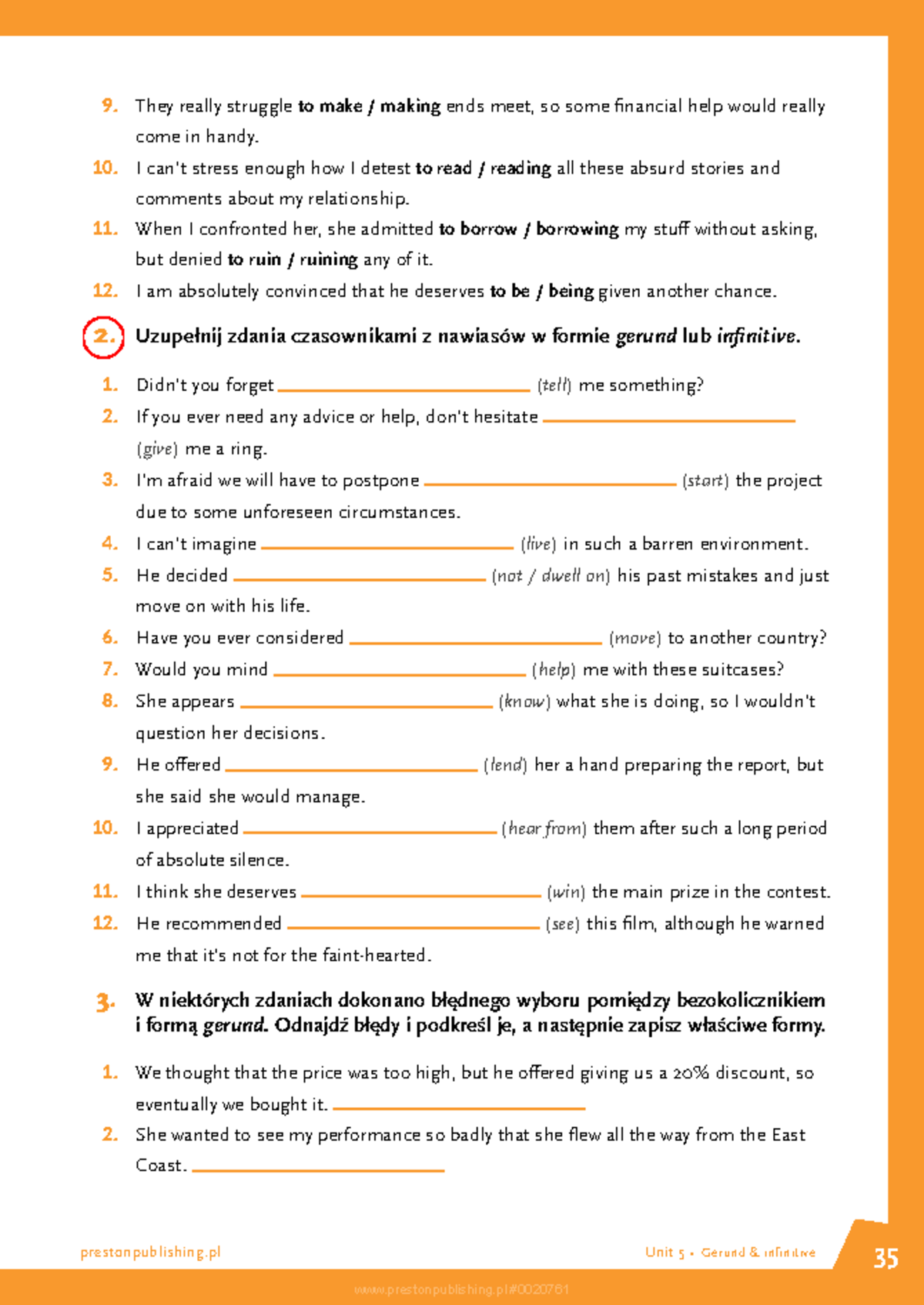 Angielski Trening B2-C1: Gerund vs Infinitive Exercises - Studocu