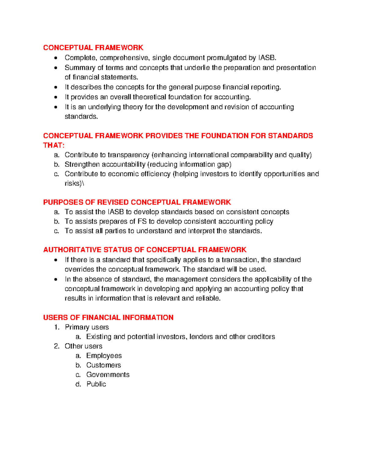 Conceptual Framework and Accounting Standards Lecture Notes - Studocu