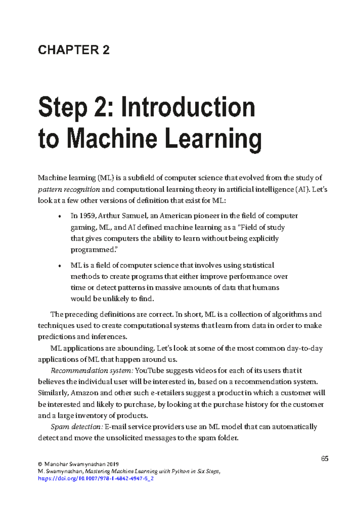 CHAPTER 2: Introduction to Machine Learning (CS101) - Studocu