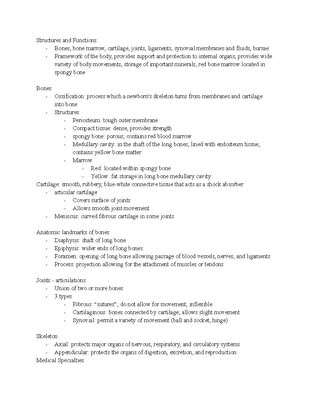 2.1 The Skeletal System - Structures and Functions - Bones, bone marrow ...