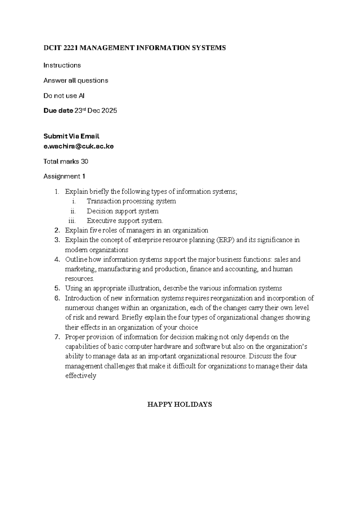 DCIT 2221 Management Information Systems - Assignment 1 Overview - Studocu