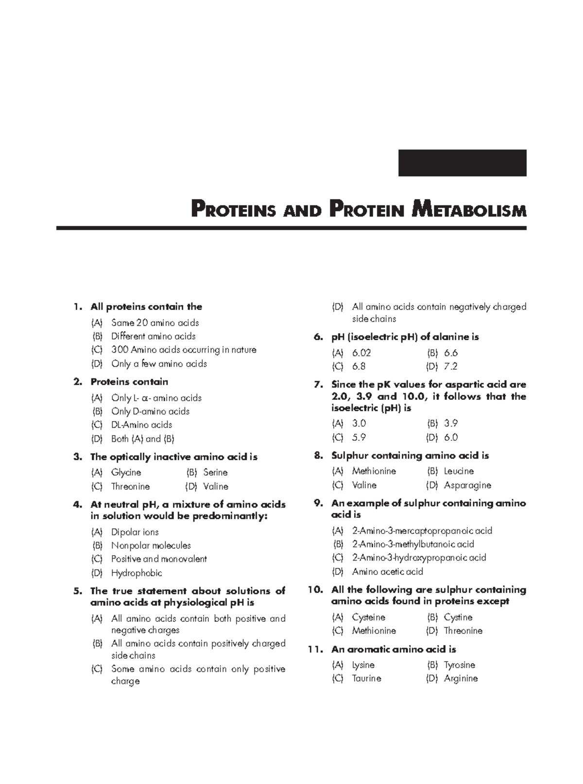 Protein Chemistry & Metabolism MCQs Review (Final Exam) - Studocu