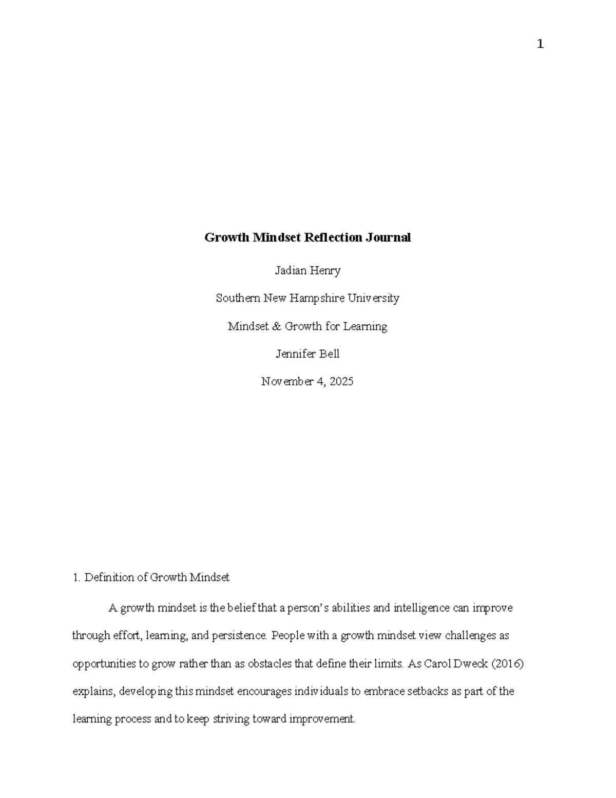 IDS 2-1 Growth Mindset Reflection Journal: Embracing Challenges - Studocu