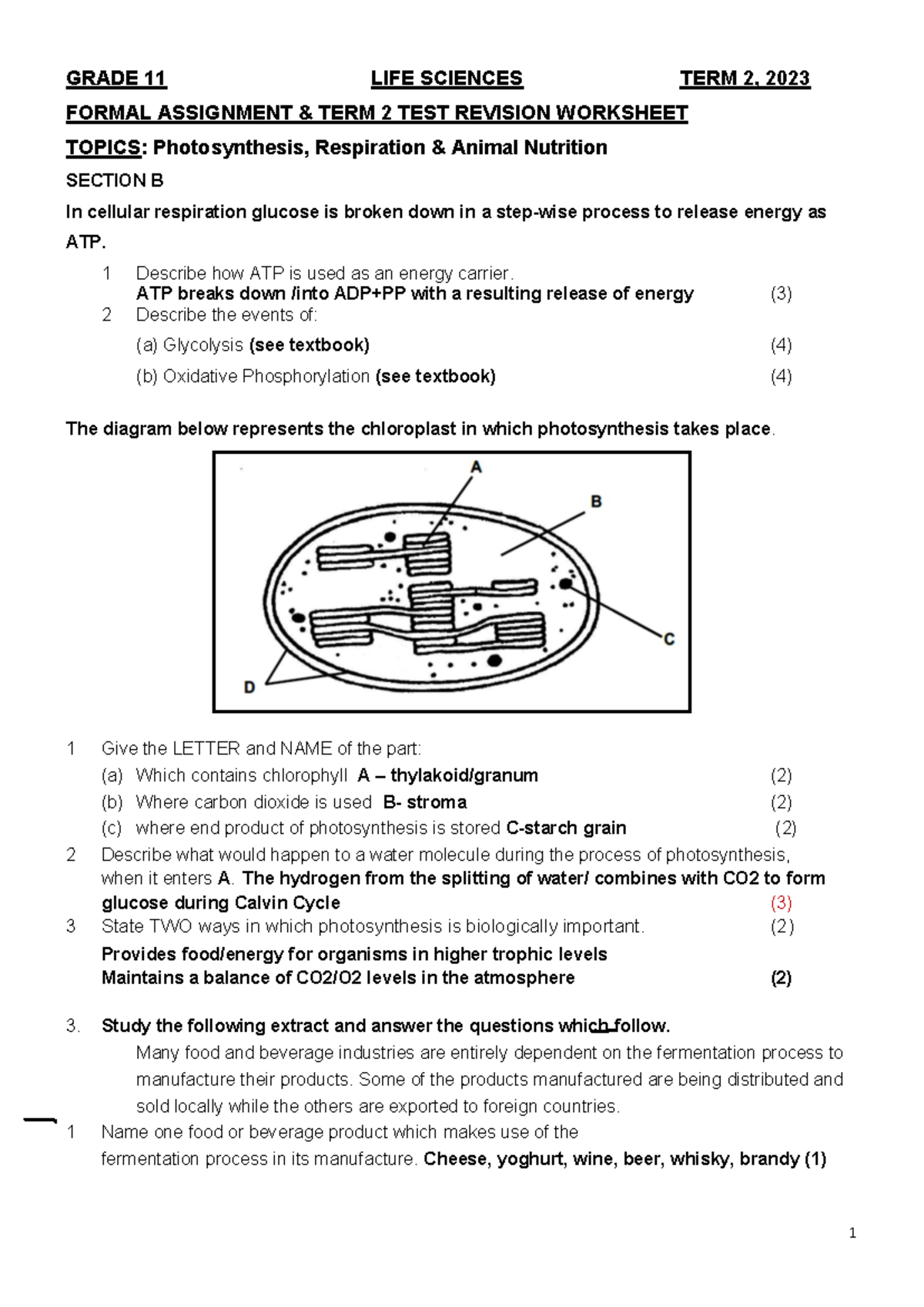 Grade 11 Life Sciences Term 2 Assignment Q&A Revision Worksheet 2023 - Studocu