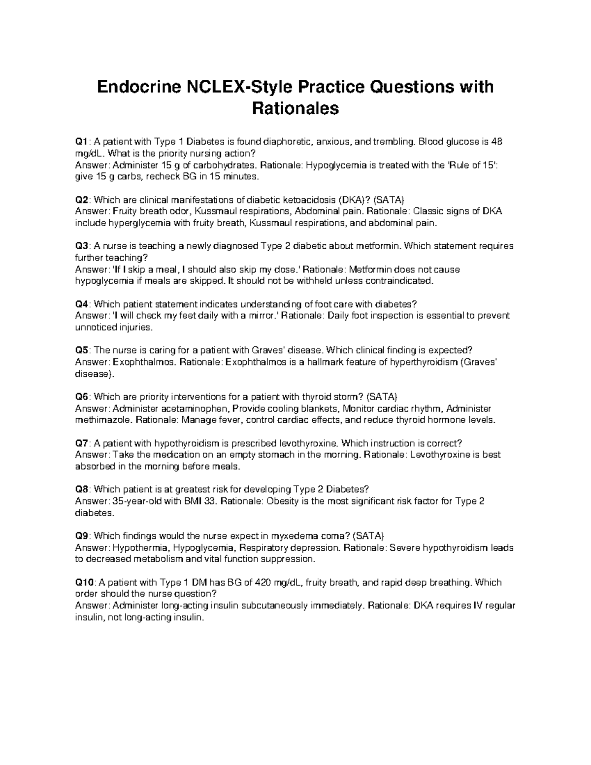 Thyroid Gland Disorders Nclex Questions
