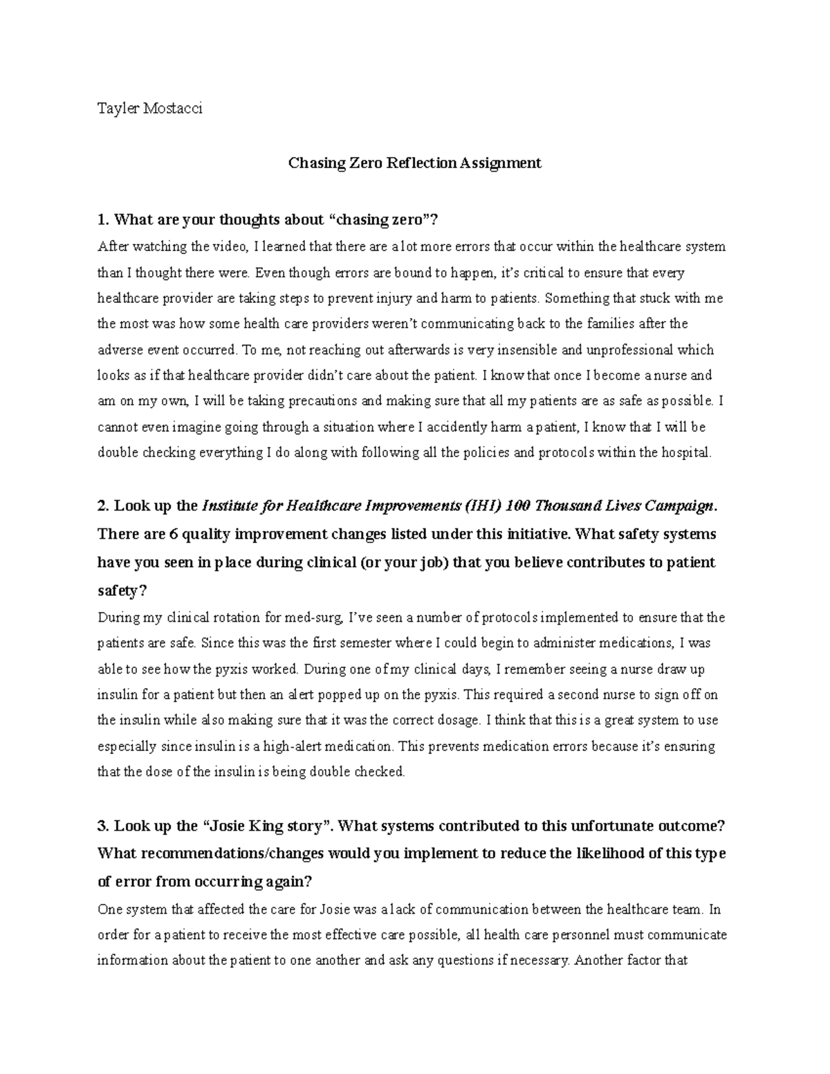 NURS 405 Chasing Zero Reflection Assignment and Insights - Studocu