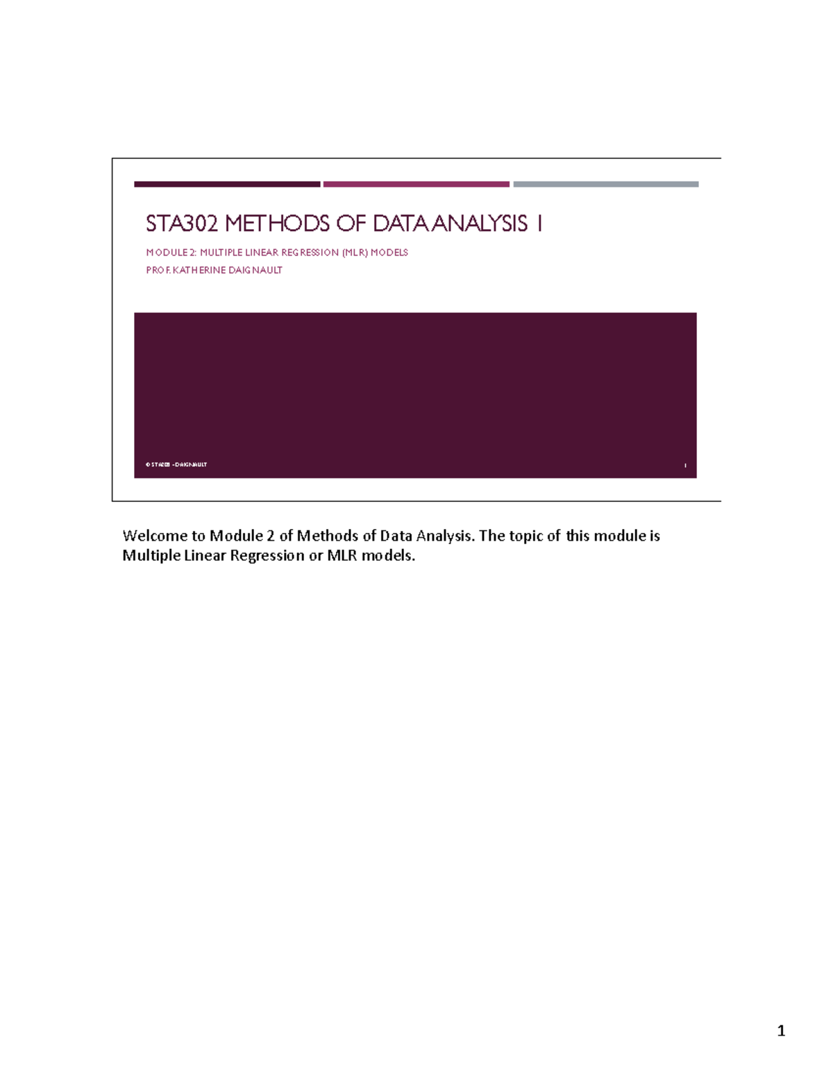 STA302 Module 2: Multiple Linear Regression (MLR) Overview and Insights ...