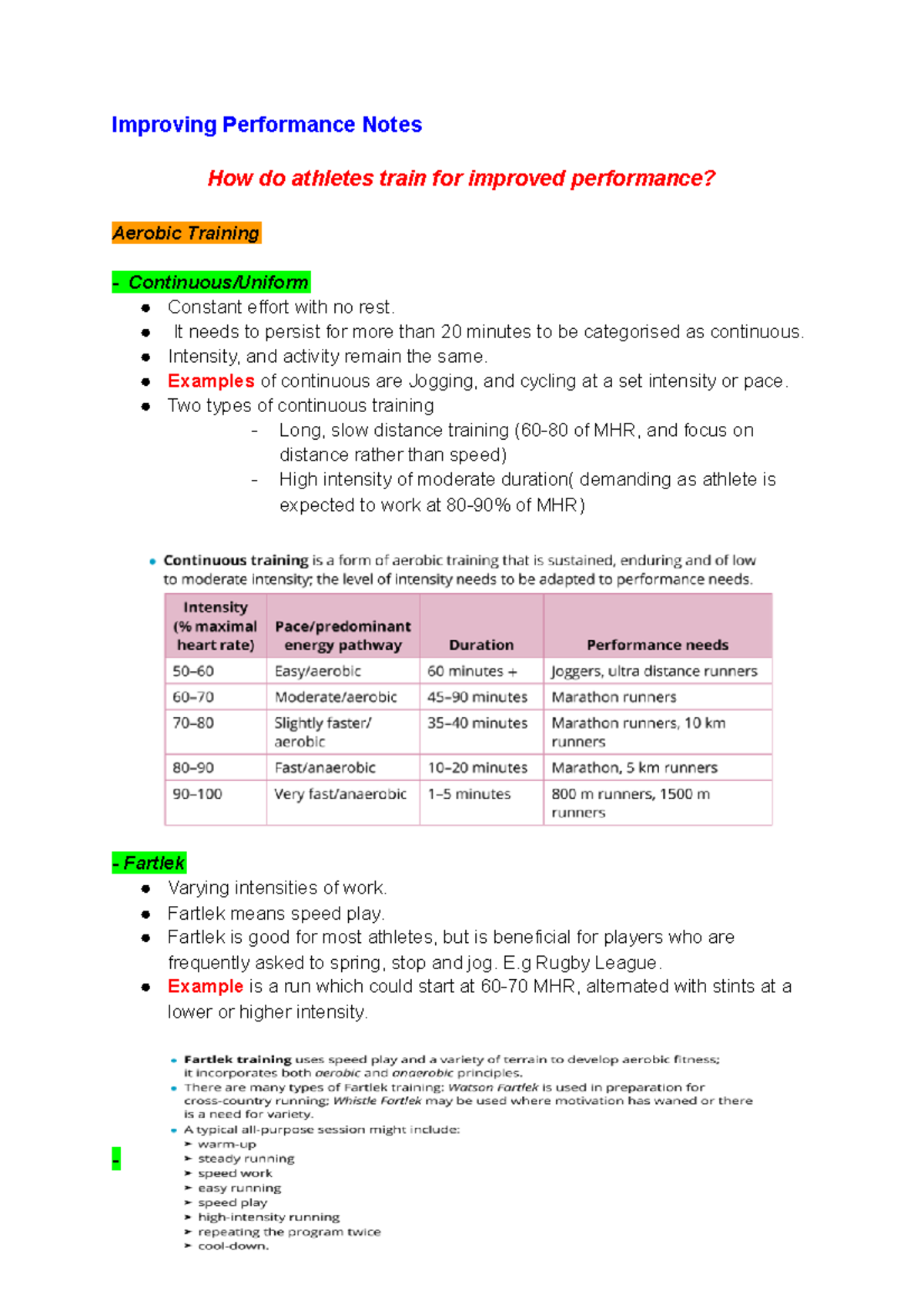 Pdhpe-Improving Athletic Performance Training Notes - Studocu