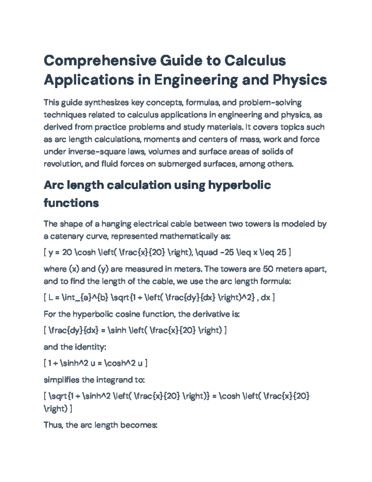 Comprehensive Guide to Calculus Applications in Eng & Physics (ENG101 ...