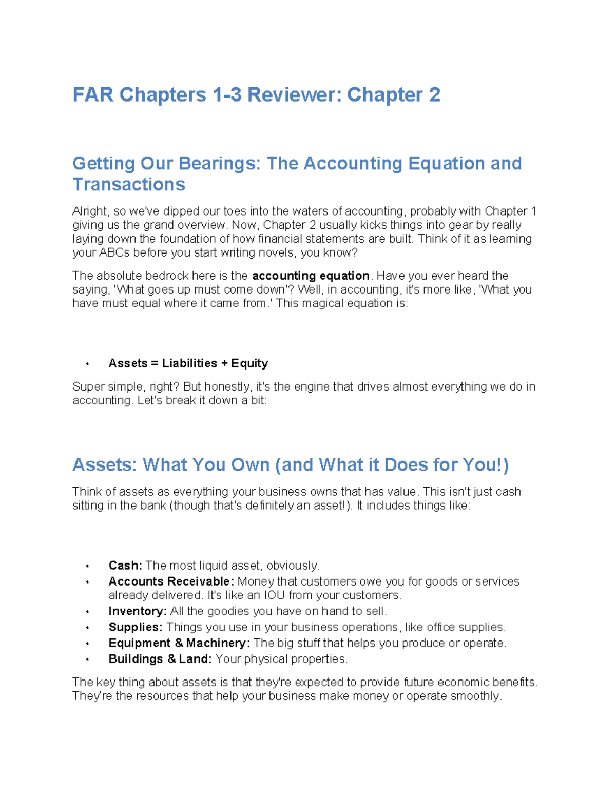 FAR Chapter 2 Review: Understanding the Accounting Equation - Studocu