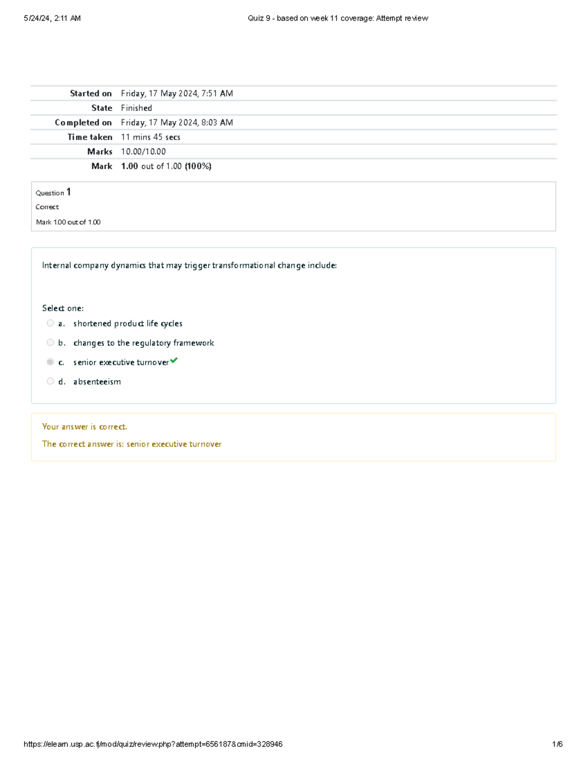Quiz 9 - based on week 11 coverage Attempt review - Started on Friday ...
