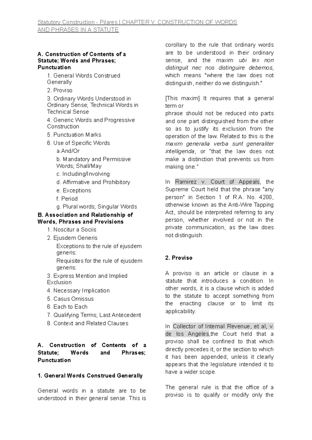 Statcon Reviewer Pilares Chapter V: Statutory Construction and Interpretation - Studocu
