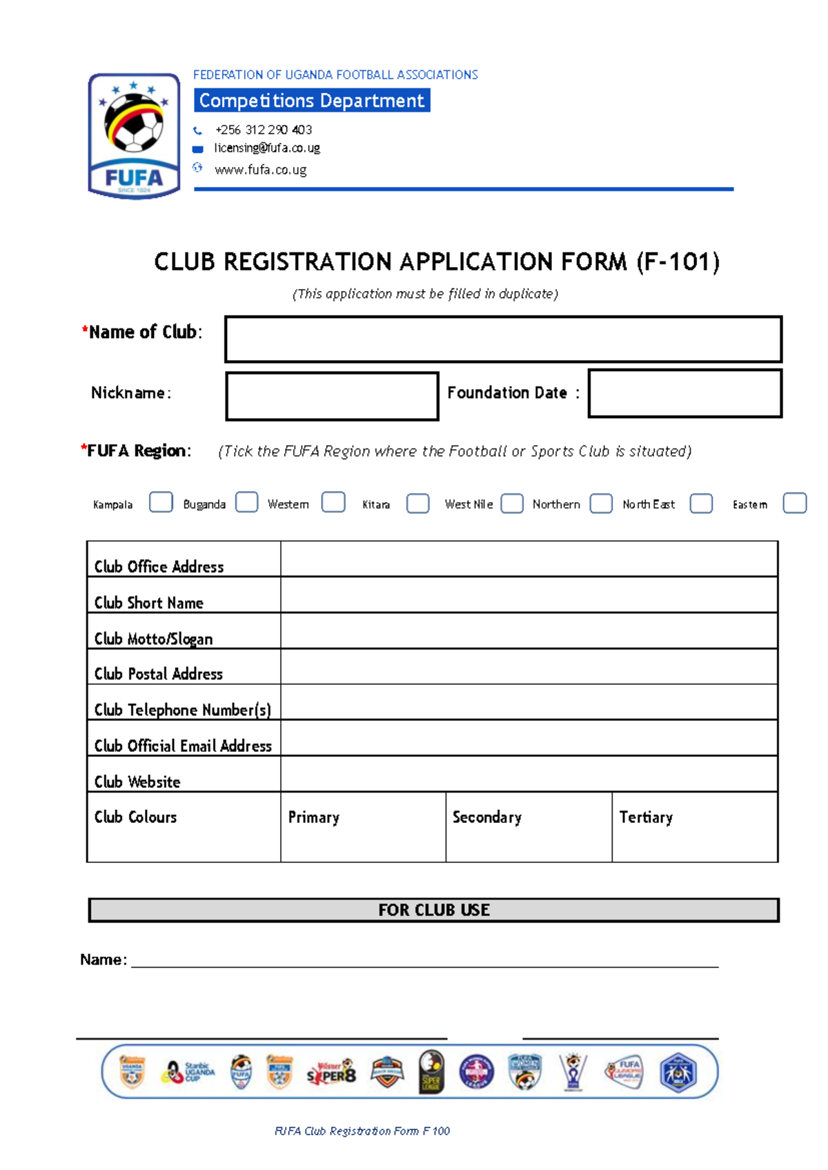 FUFA Club Registration Application Form F 101-1 for 2023/2024 - Studocu
