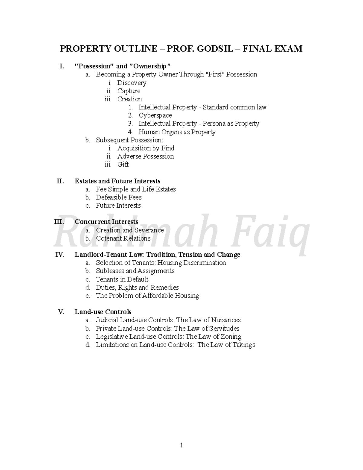 Property Law Outline - Prof. Godsill - Final Exam Summary - Studocu