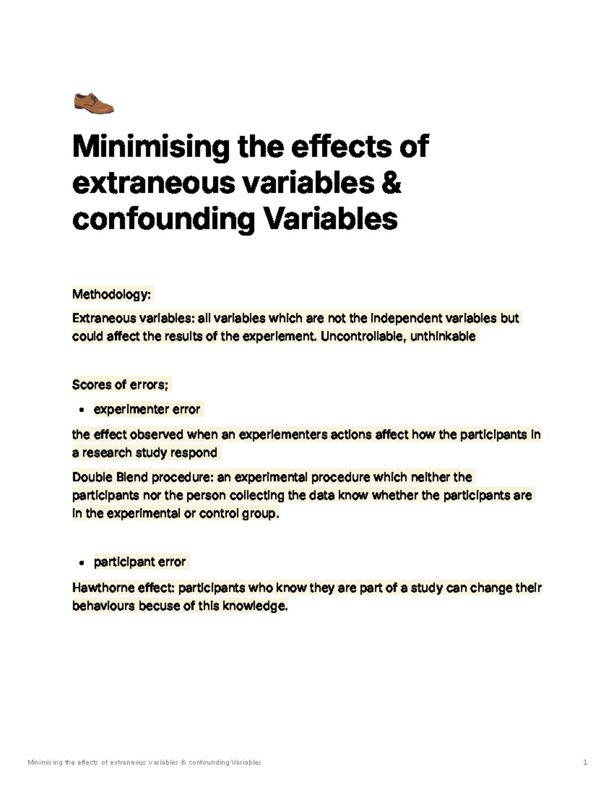 Minimising Extraneous & Confounding Variables in Research - Studocu