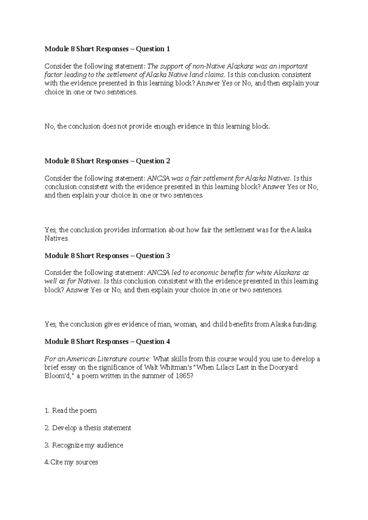 HIS 200 8-2 Module Eight Short Responses - Module 8 Short Responses ...