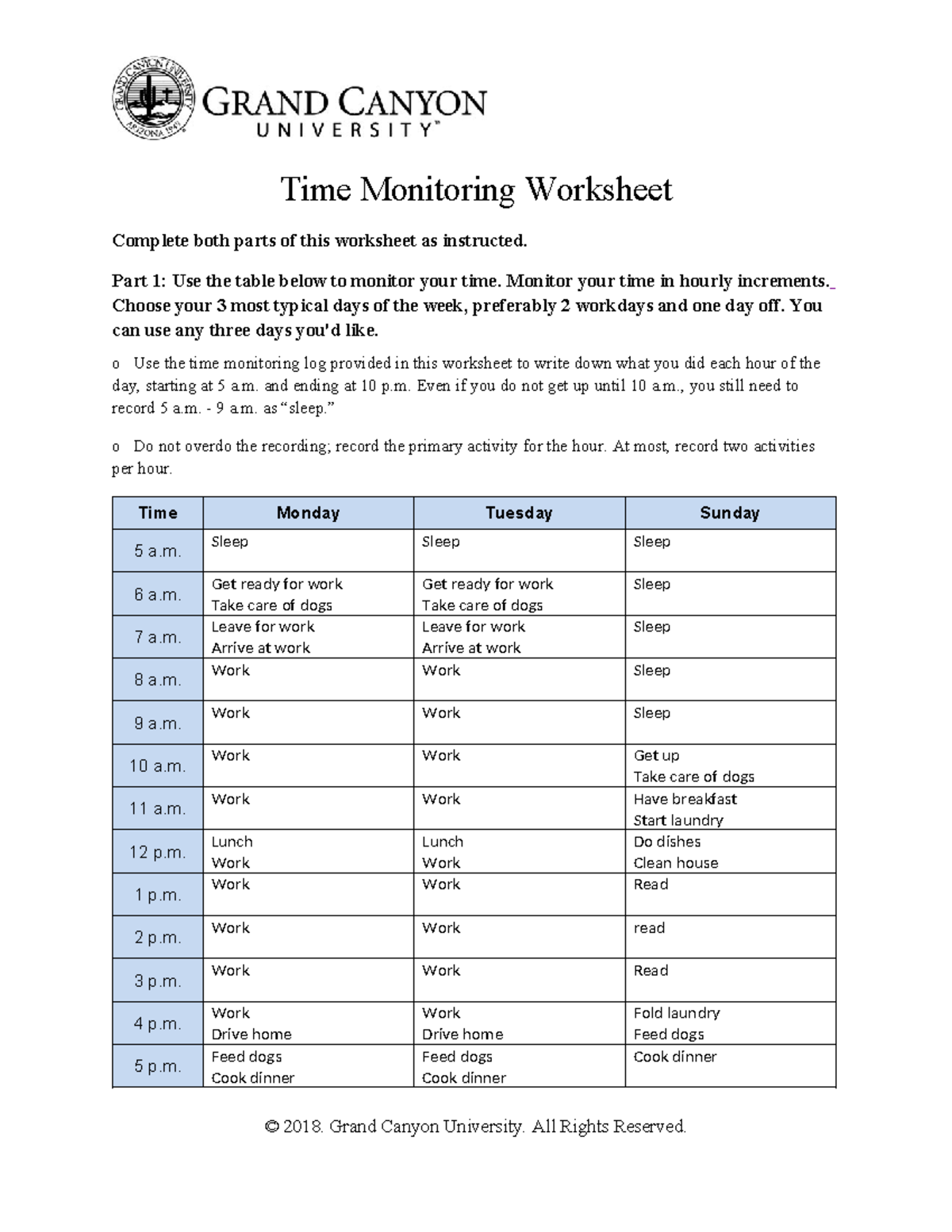 Time Monitoring Worksheet: Analyzing Daily Time Management - Studocu