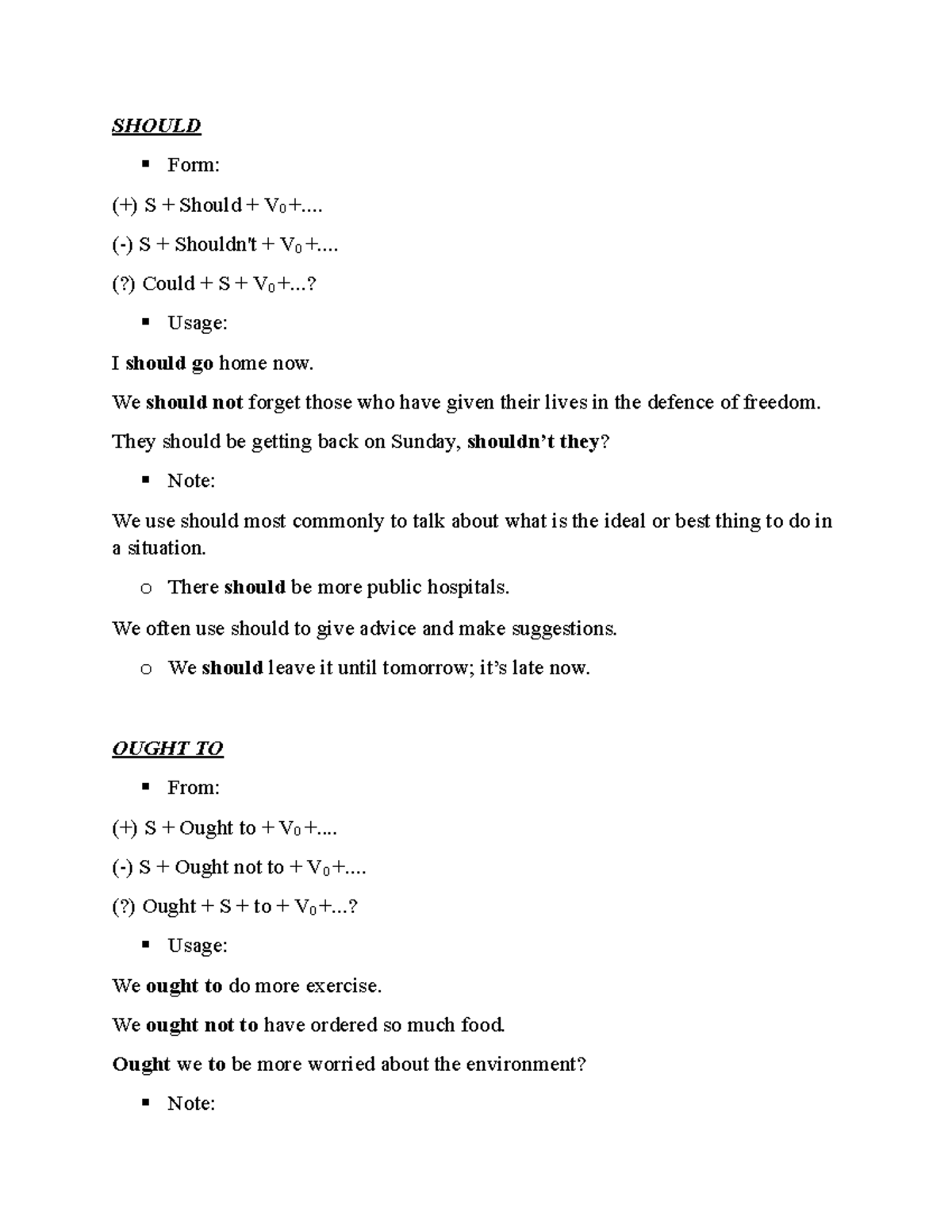 TA - Should and Ought to: Usage Rules and Examples - Studocu