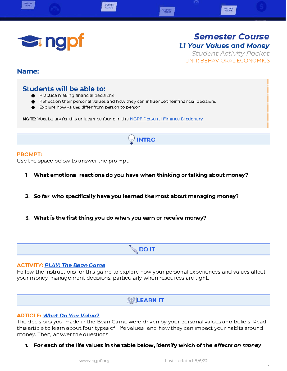 SS3-Davis-SC-1.1 Student Activity Packet - Semester Course 1 Your ...