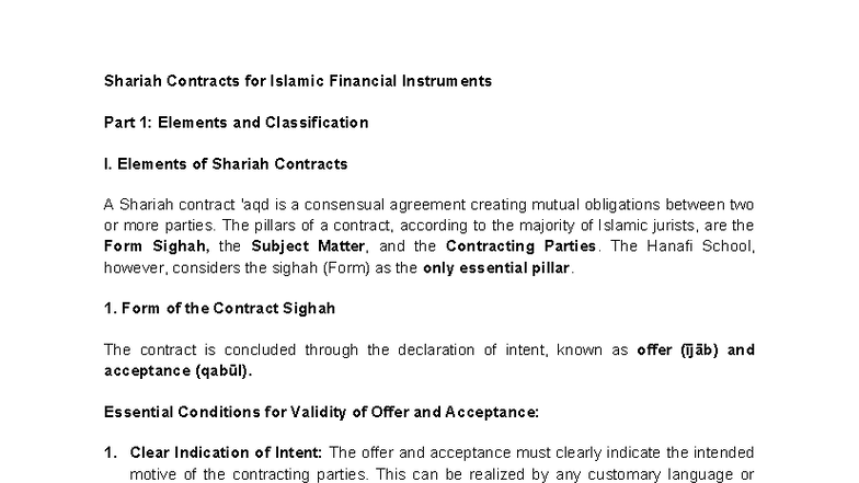 Shariah Contracts for Islamic Finance: Elements & Classification I & II ...