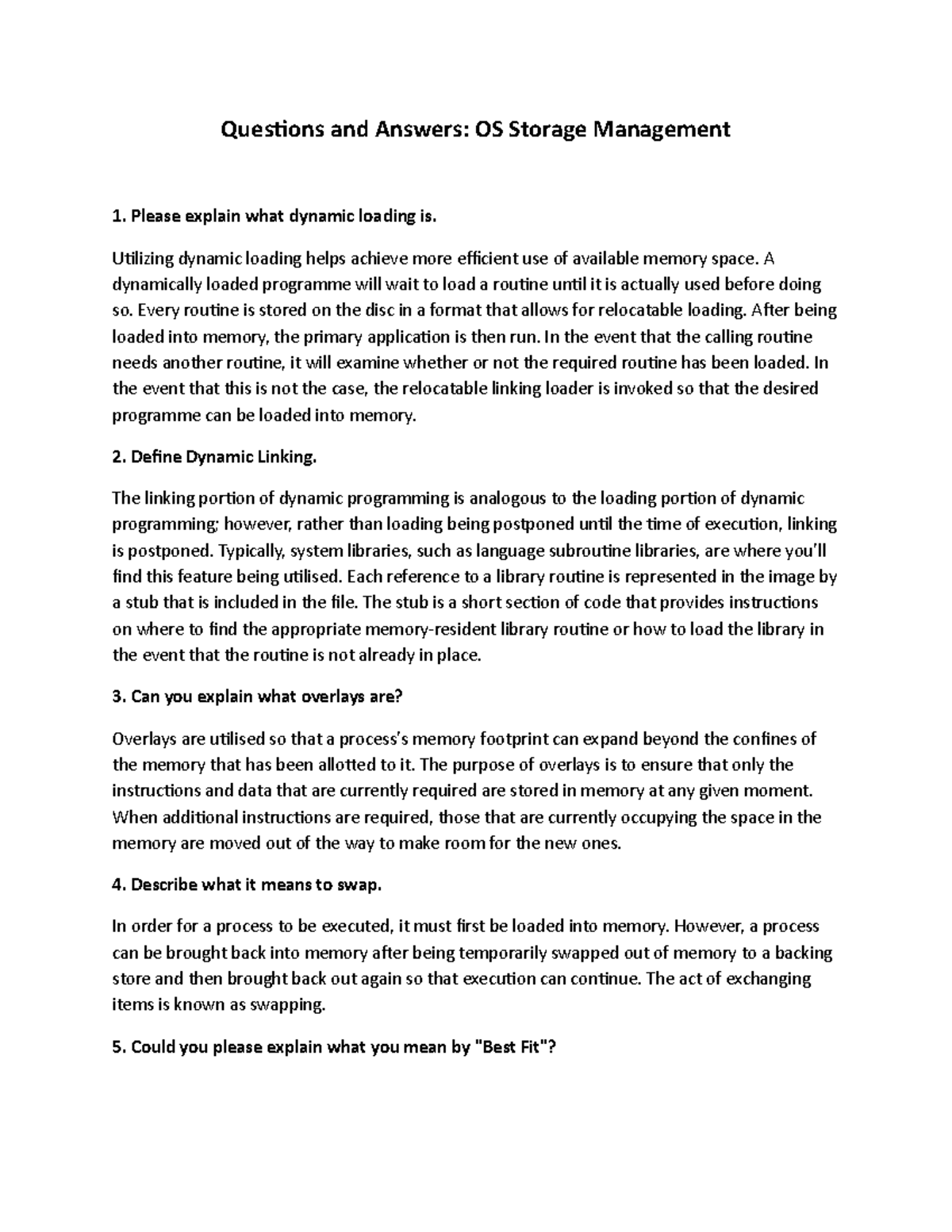 OS Storage Management Q&A: Dynamic Loading, Linking & Fragmentation ...