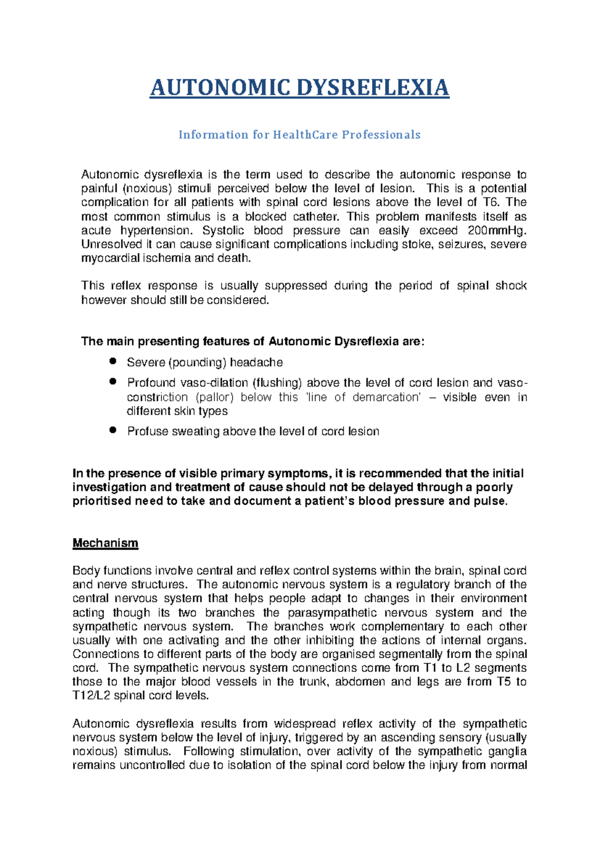Autonomic-Dysreflexia - AUTONOMIC DYSREFLEXIA Information for ...