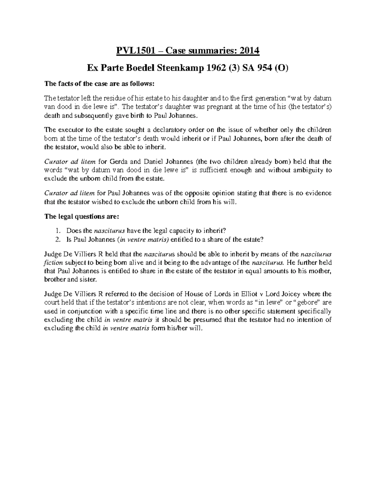 PVL1501: Summary Notes on Unit 1 - Law of Persons Overview - Studocu