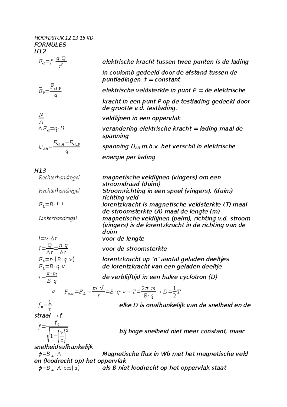 Natuurkunde 6V Formules en Basisprincipes (Hoofdstukken 12-15 ...