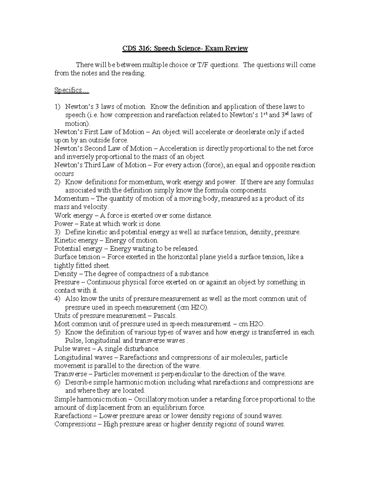 CDS 316: Speech Science - Exam Review - Studocu