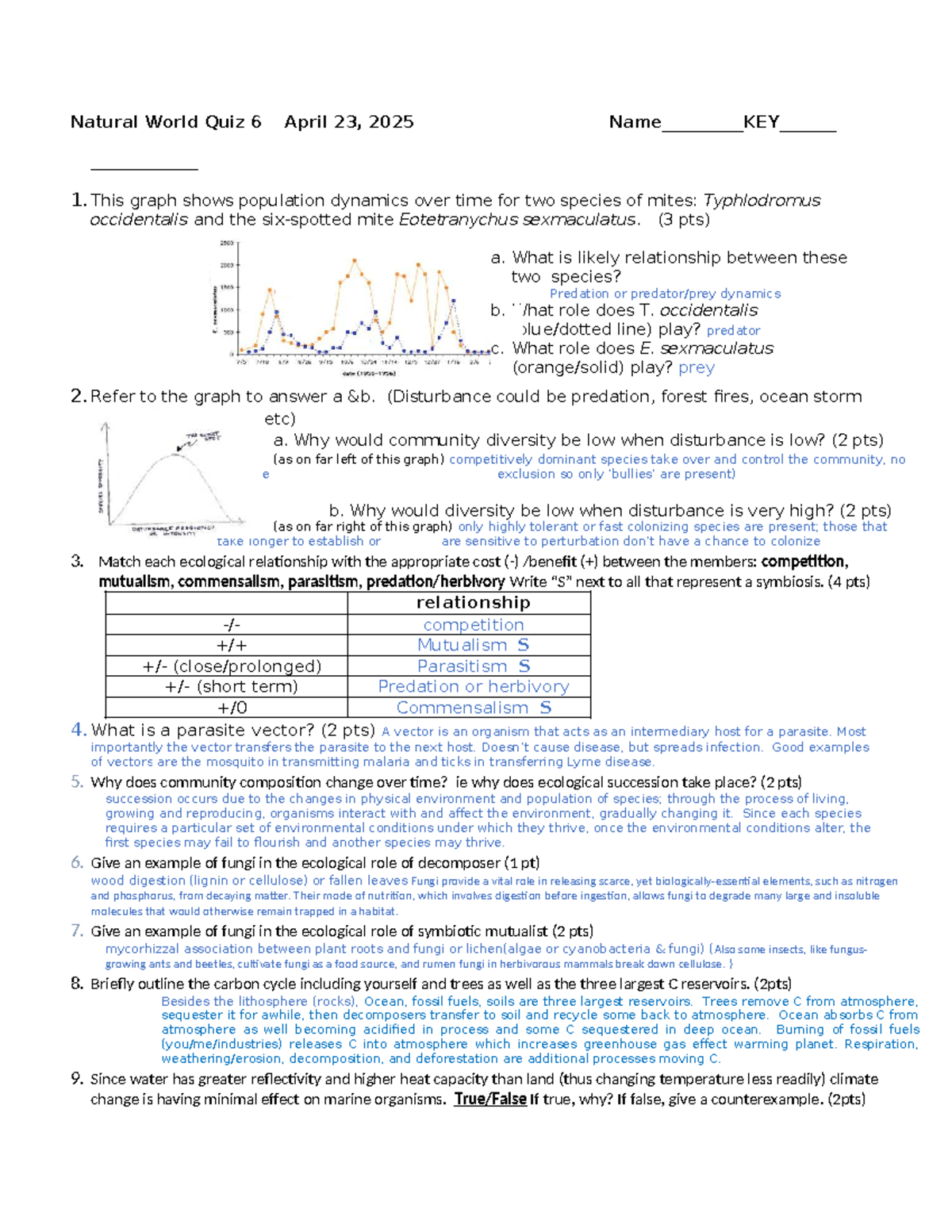 Natural World Quiz 6 - Key Concepts and Answers (April 23, 2025) - Studocu