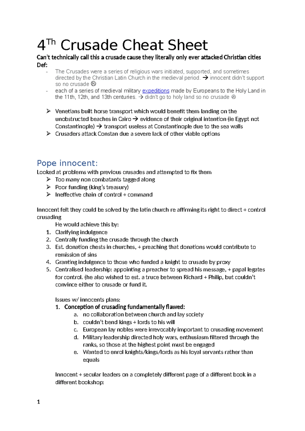 4th Crusade Cheat Sheet: Key Insights and Analysis - Studocu