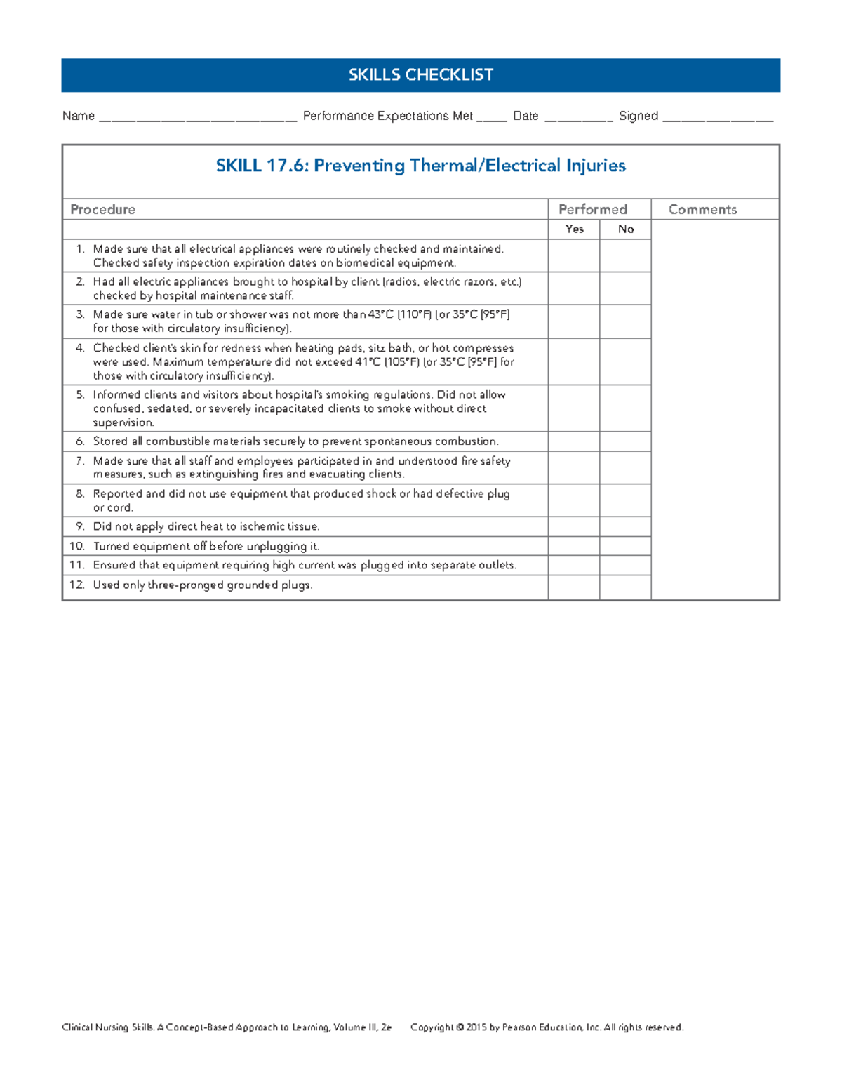 Cs2e skill checklist 17 - Clinical Nursing Skills: A Concept-Based ...