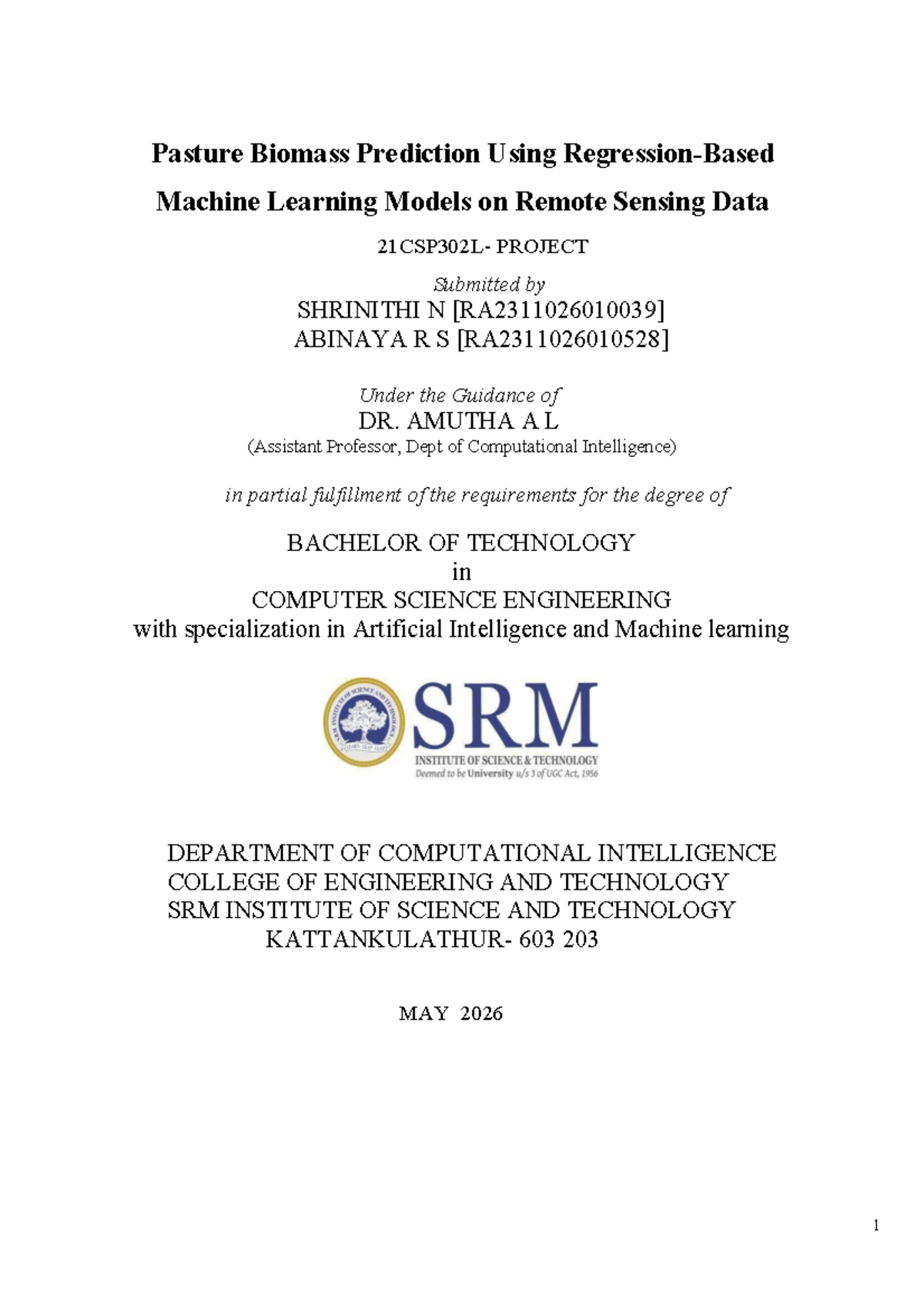 Pasture Biomass Prediction Using ML Models: Final Project Report B.Tech ...