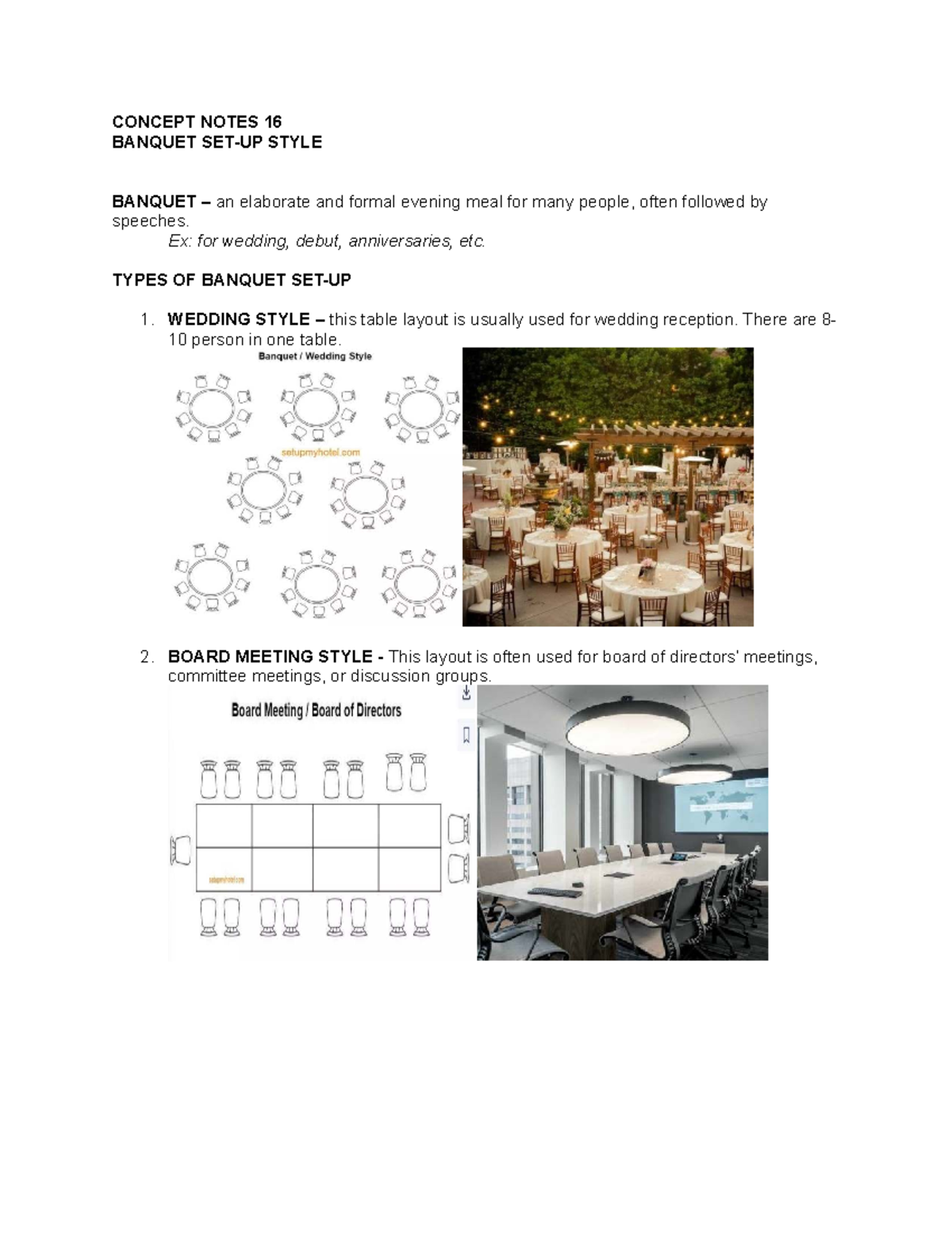 Concept Notes 16 - Banquet Set-Up Styles and Arrangements - Studocu