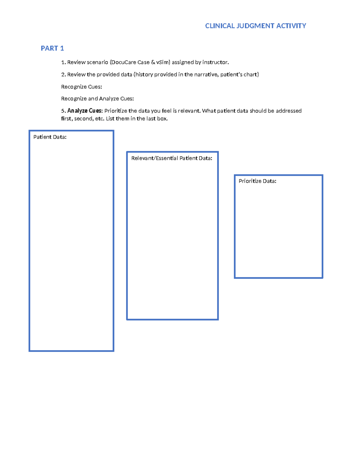 Completed Pre Clinical Judgment Worksheet - NSG 222 - CLINICAL JUDGMENT ...