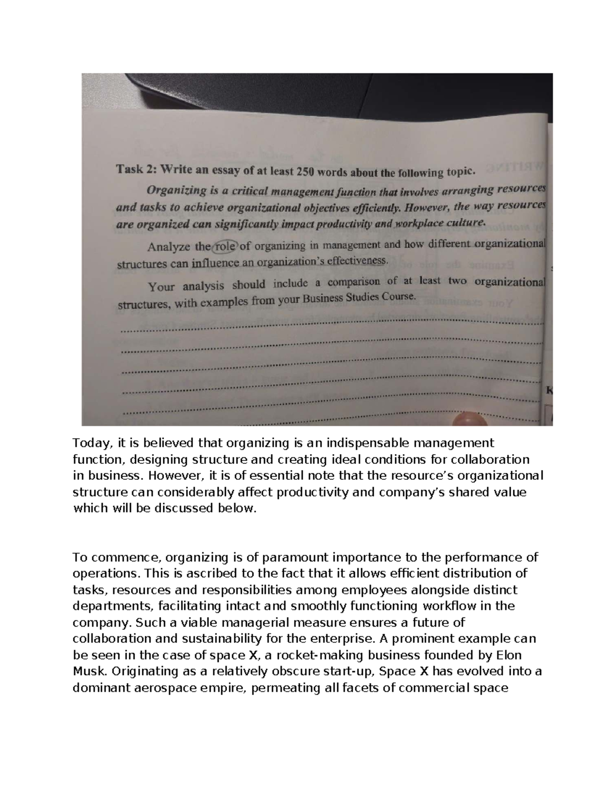 UNIT 1 - Essay on Organizational Structure and Productivity - Studocu