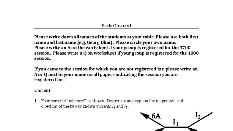 Basic Circuits I Tutorial: Current Analysis and Problem Solving - Studocu