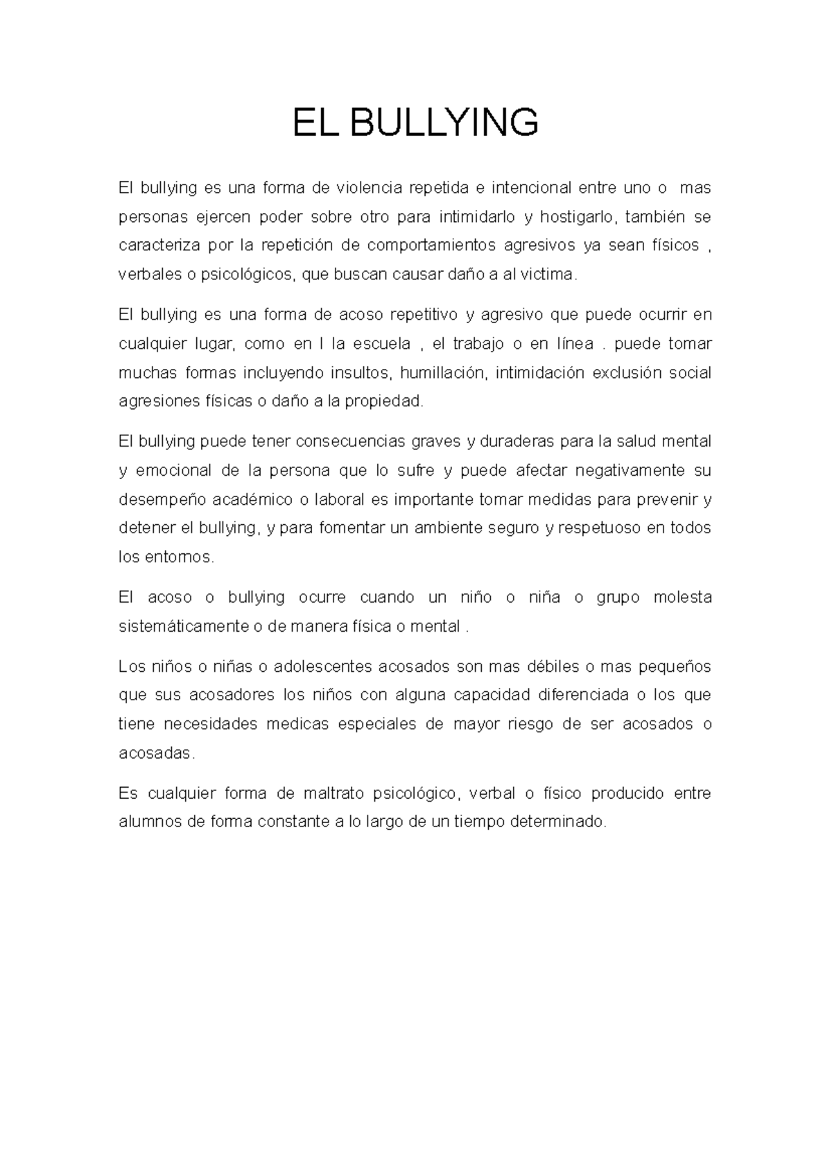 Proyecto Bullying: Análisis y Prevención del Acoso Escolar - Studocu