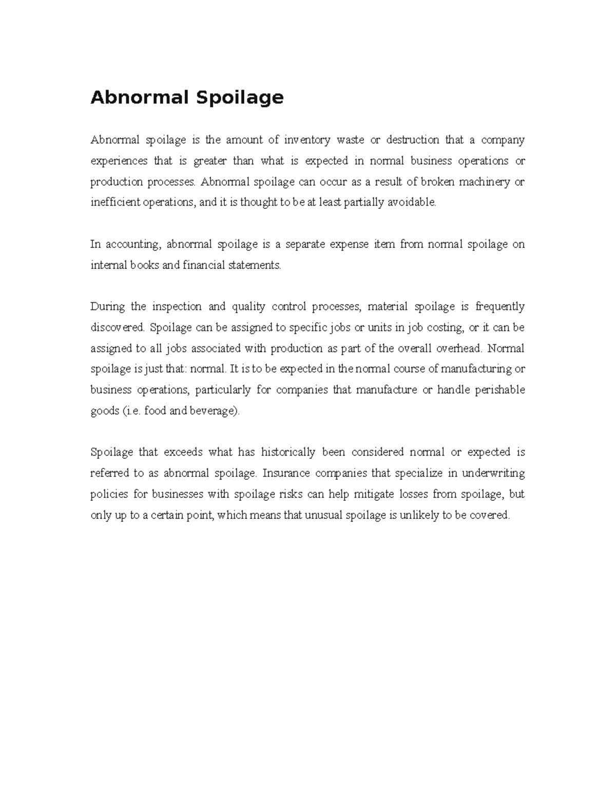 Cost Accounting: Understanding Abnormal Spoilage and Its Impacts - Studocu